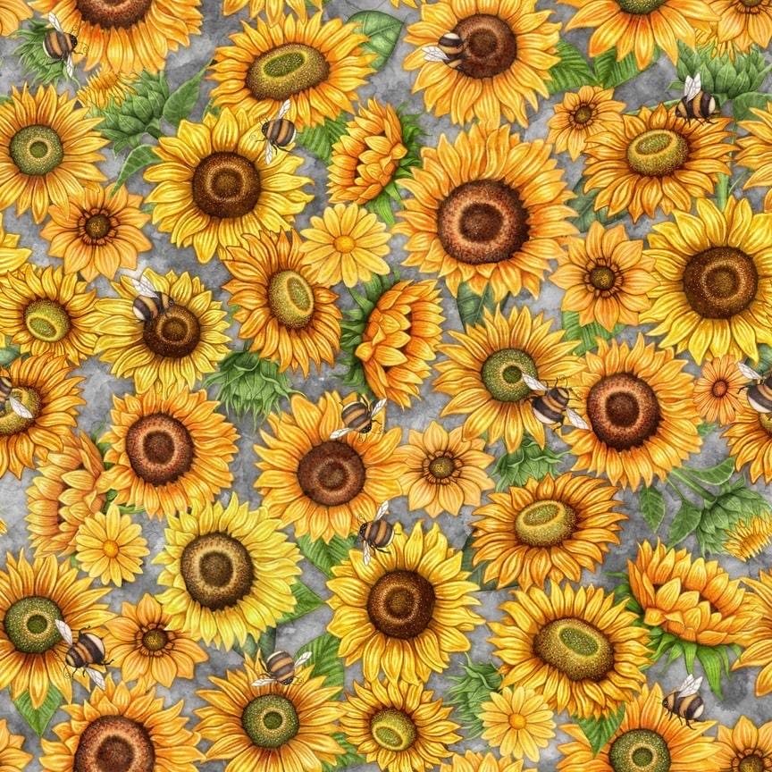 Always Face the Sunshine Grey Sunflowers - Dan Morris for QT Fabrics ...